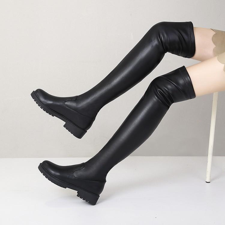 Buy Autumn and Winter Leather Women's Boots College Round Head Thick ...