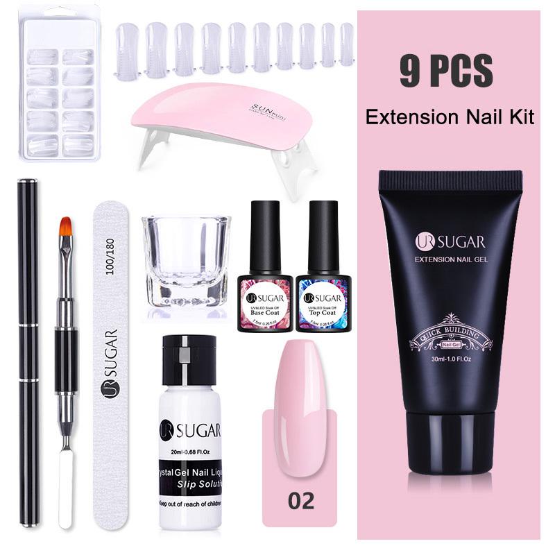Buy 9Pcs/Set Colorful Nail Extender Gel Glittery Nail Kit UV Lamp Base ...