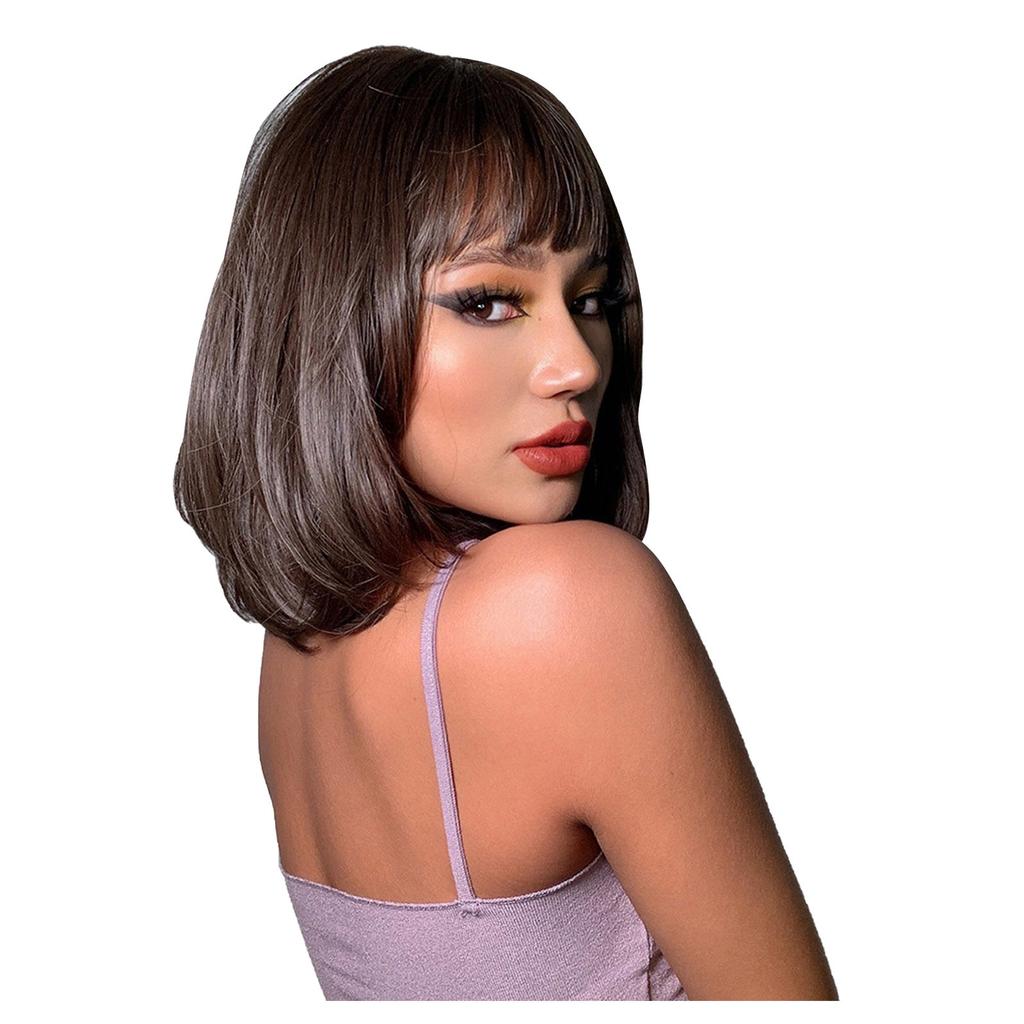 Buy 30cm Air Bangs Brown Short Shoulder Length Short Hair Rose Net Wig ...