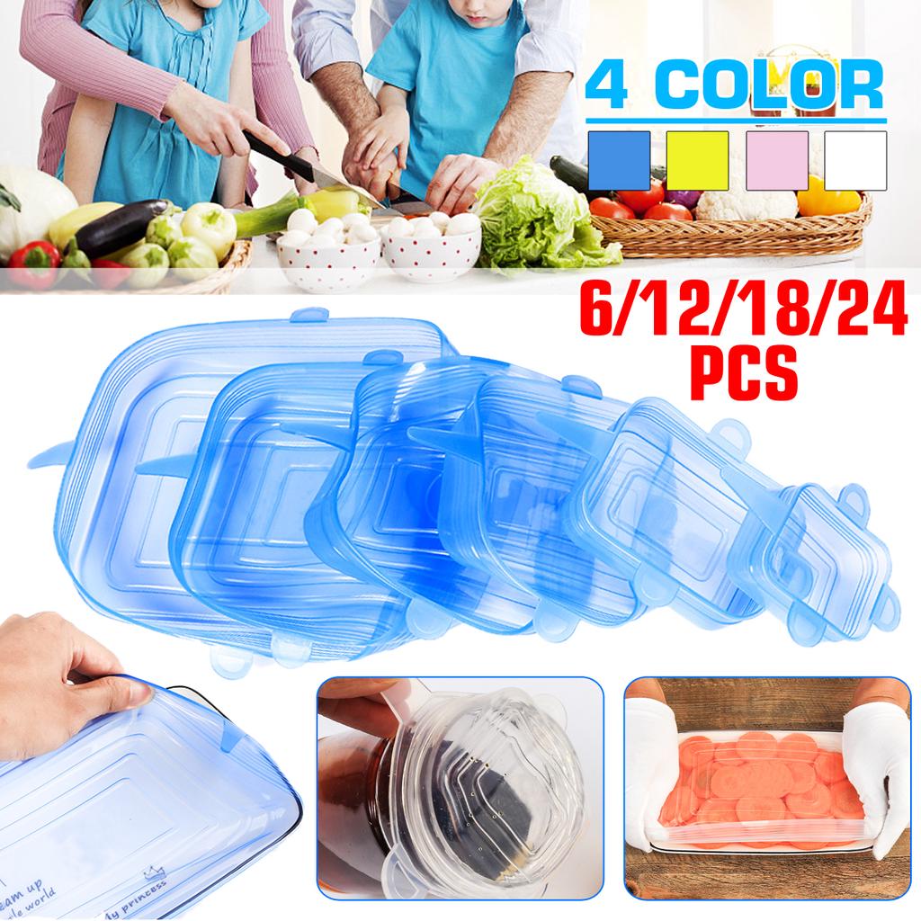 Buy 24/18/12/6Pcs Heat Resistant Silicone Stretch Lid Food Wrap Bowl ...