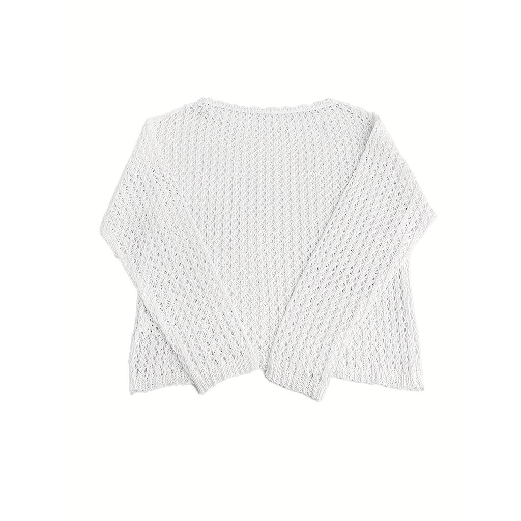 Cheap Crochet Beach Wear Knit Sweater, Vacation Solid Crew Neck Long ...
