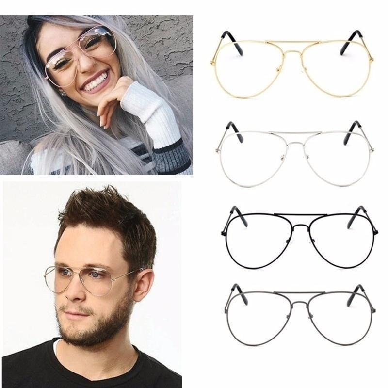 Buy Retro Style Eyewear Classic Metal Aviator Clear Lens Glasses Men ...