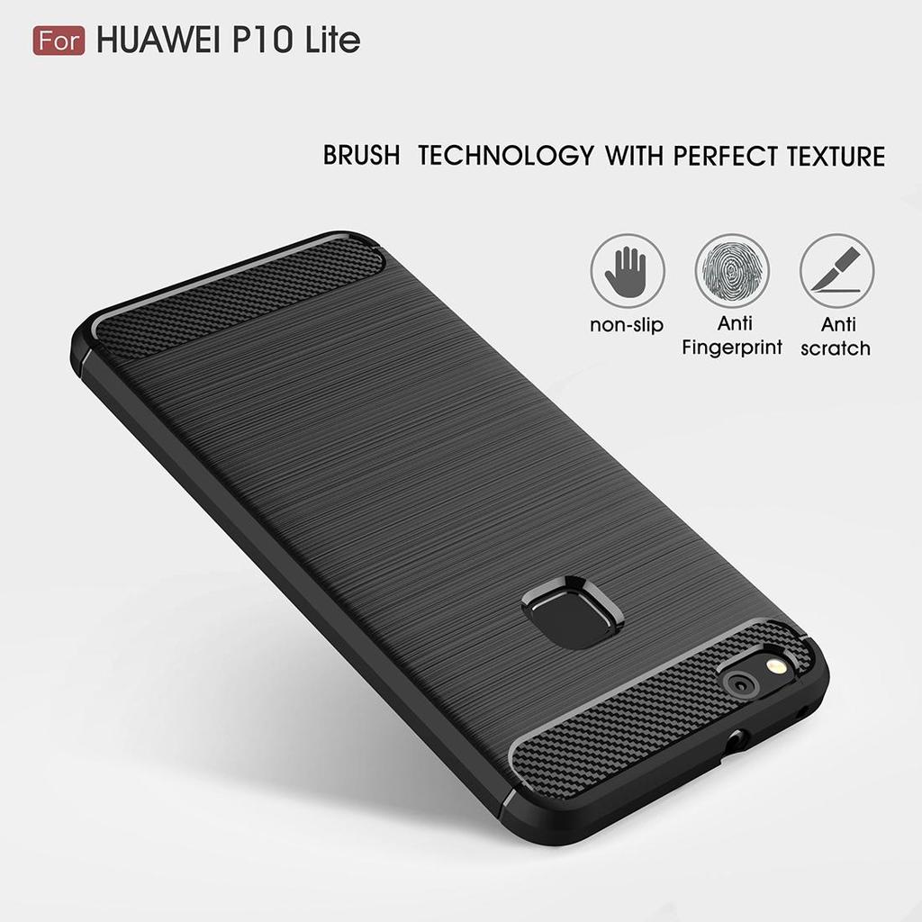 Buy For Huawei P10 Lite Brushed Carbon Fiber Texture Shockproof TPU ...