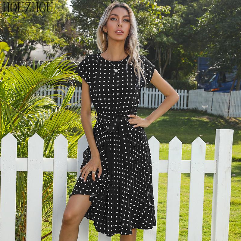 Cheap HOUZHOU Polka Dot Dress Women Summer High Waist Midi Vintage ...