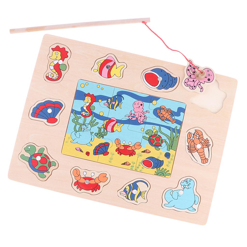 Buy 2-in-1 Wooden Marine Animal Jigsaw Puzzle Fishing Rod Game Kids Toy ...