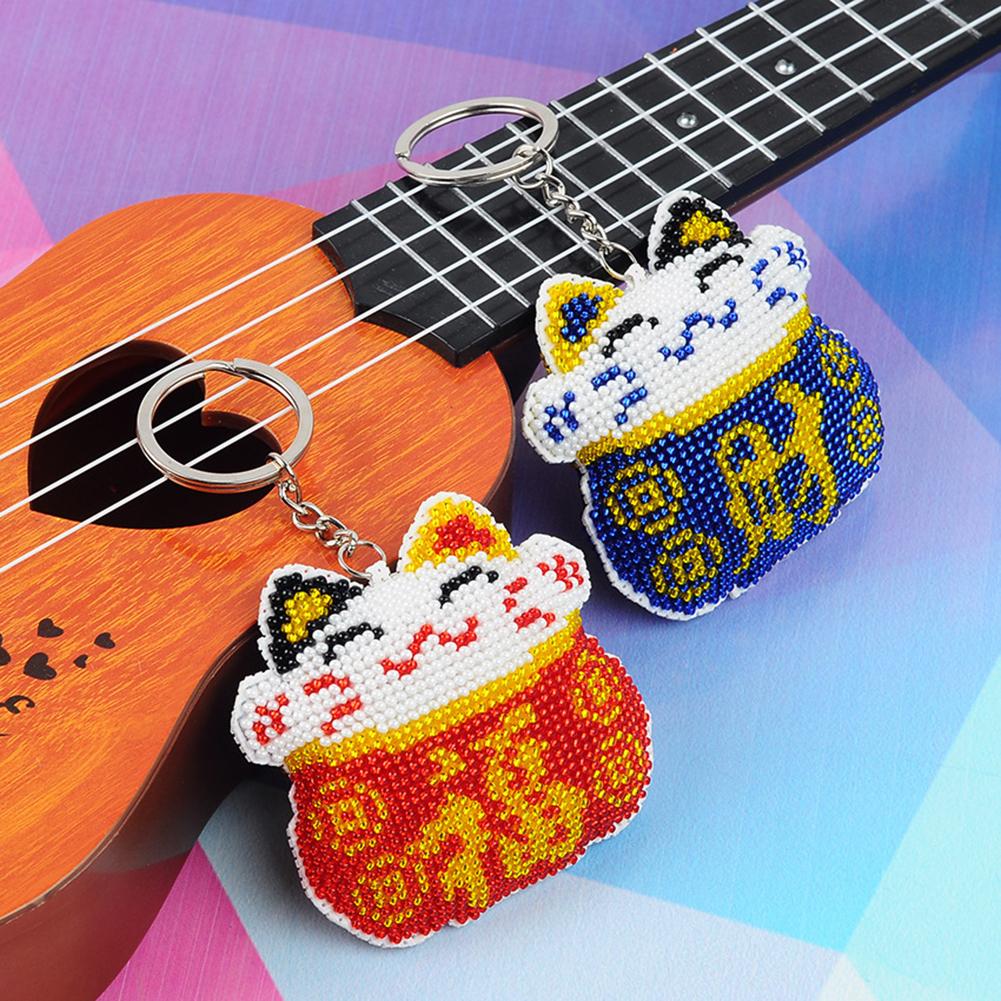 Buy DIY Cross Stitch Key Chain Fortune Cat Embroidery Bead Bag Pendant ...