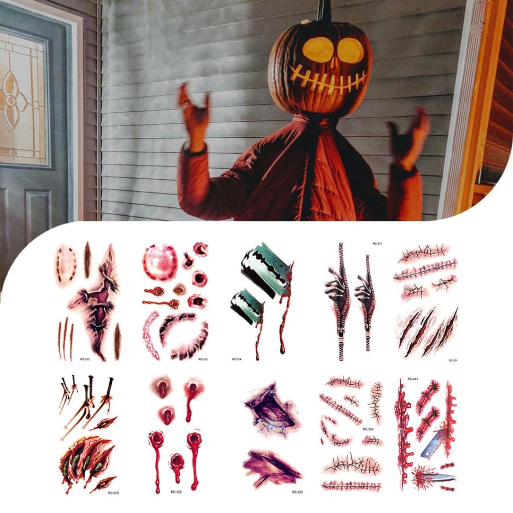 Creative Halloween Horror Wound Realistic Tattoo Stickers Festival ...