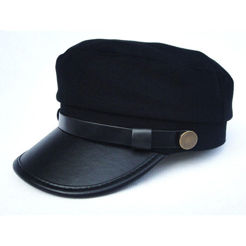 Buy Fashion PU Leather Military Hat Sailor Hat For Women Men Black Grey ...