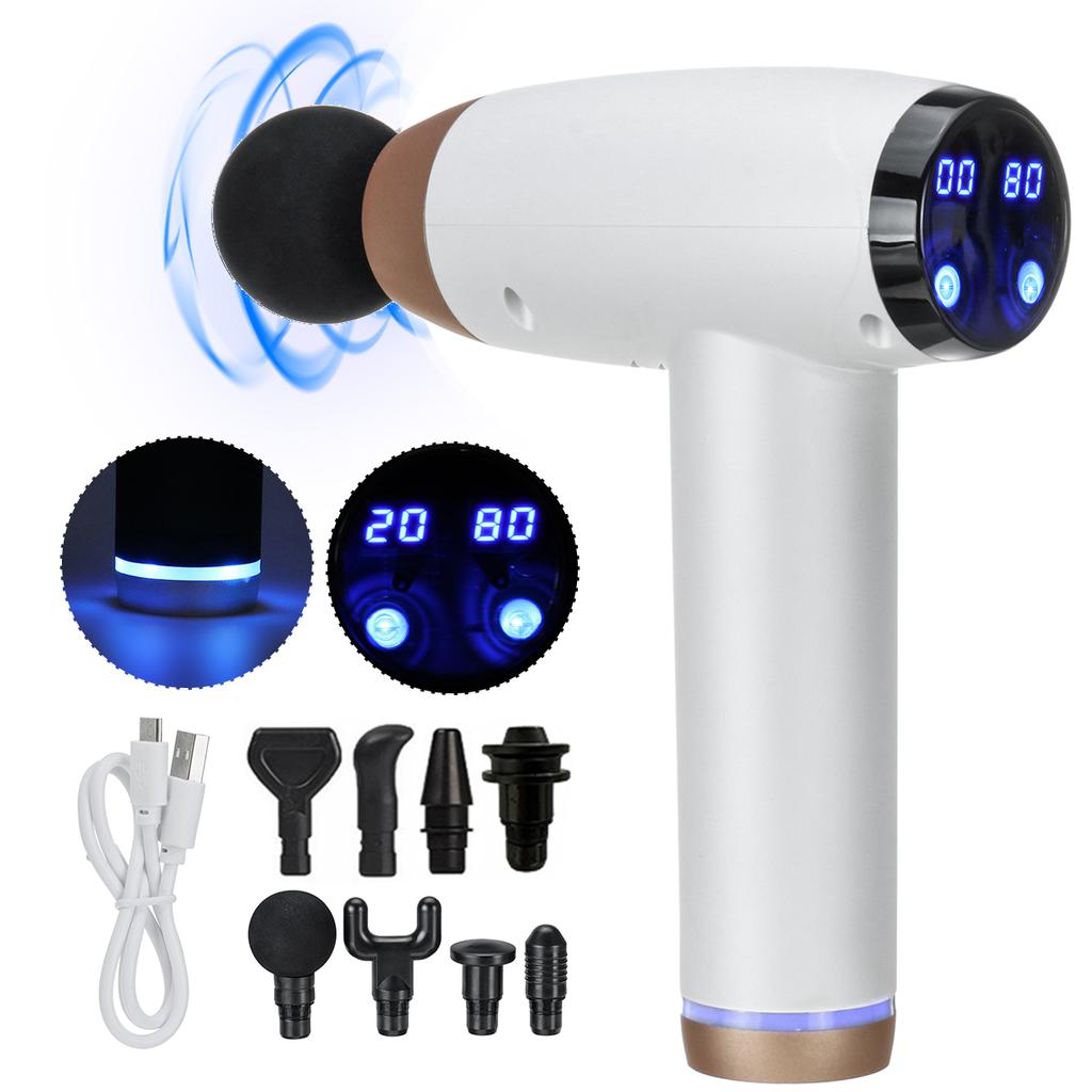 20Gear 7200R/Min Muscle Massager Gun With 4 Massage Heads Deep Tissue LCD Percussion Vibration ...