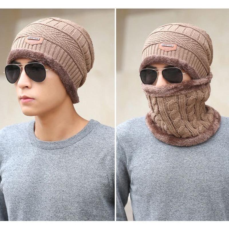 New Windproof Knit Men's and Women's Winter Scarves and Hats Wool ...