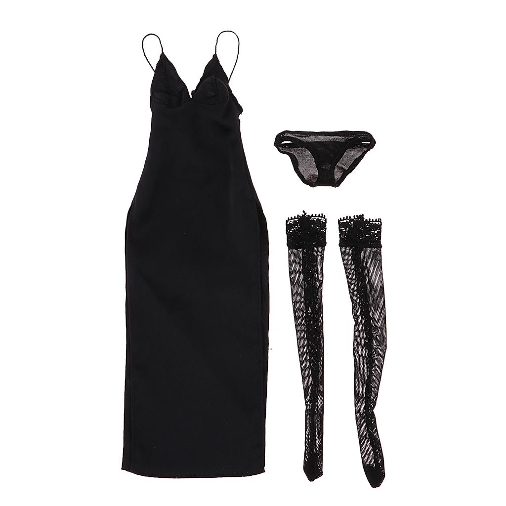 Cheap 1/6 Deep V Black Long Evening Dress Stockings Set for 12inch ...