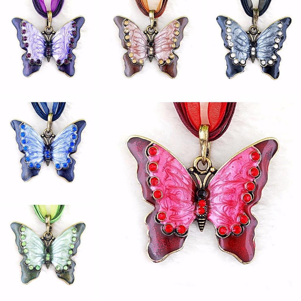 Fashion Women Stylish Jewelry Crystal Necklace Butterfly Pendant Sweater Gift uygun fiyatlı ...