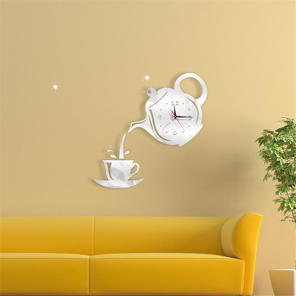 Buy Creative DIY Dining 3D Teapot Kitchen Decor Wall Clock Living Room ...