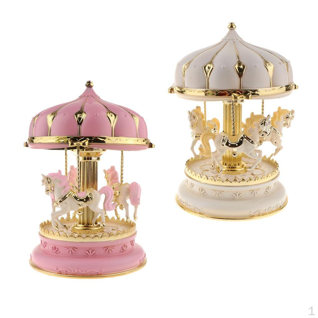 Buy 2pcs -Round Resin Music Box Decor Carousel horse Christmas Wedding ...