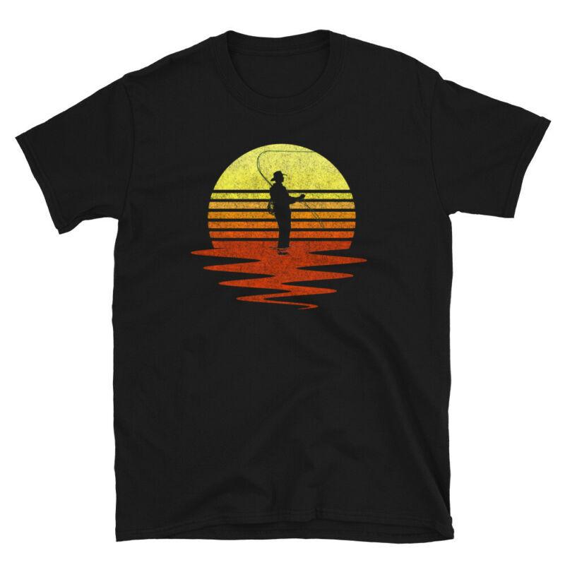 Trout Fly Fishing Retro Sunset Gear Wear With Black Retro T-Shirt Tops ...