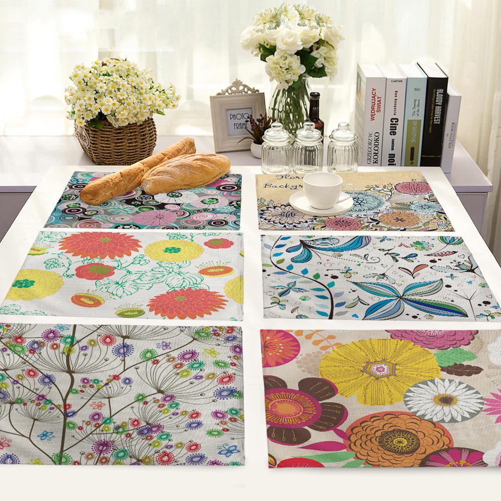 Buy Linen Floral Pattern Placemat Home Decorative Table Mat Kitchen ...