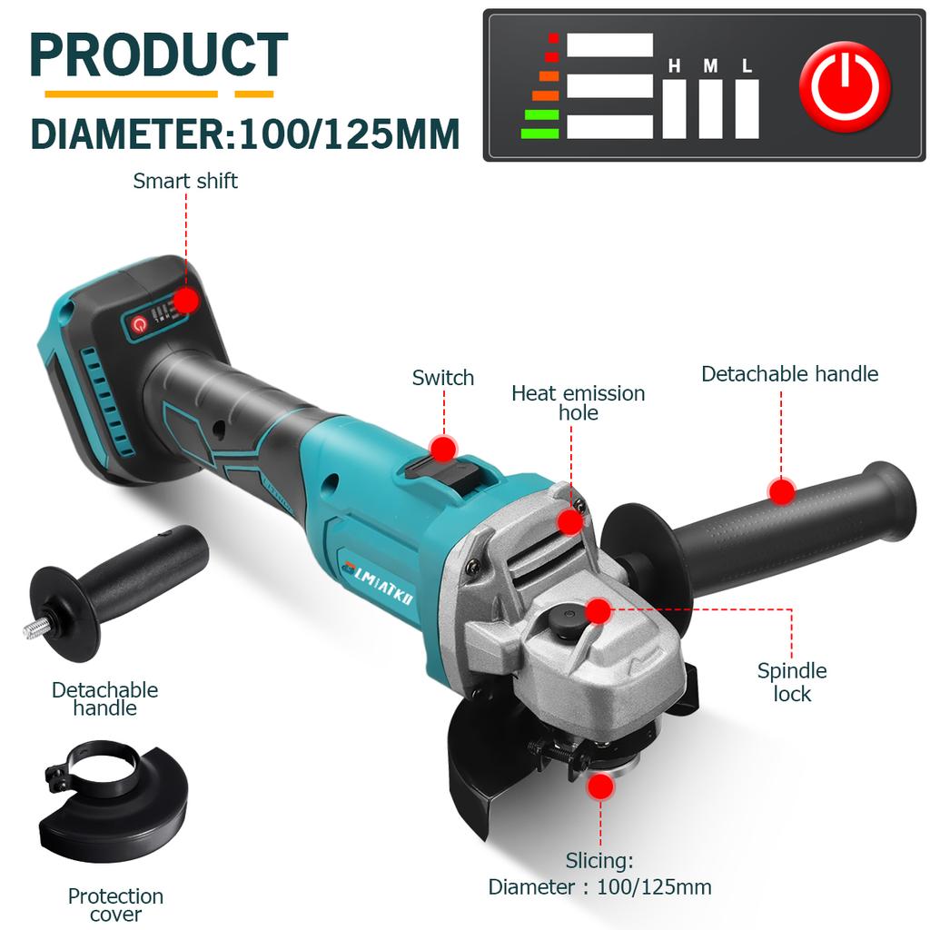Drillpro 800W 3 Speed Brushless Cordless Impact 125mm 100mm Angle ...