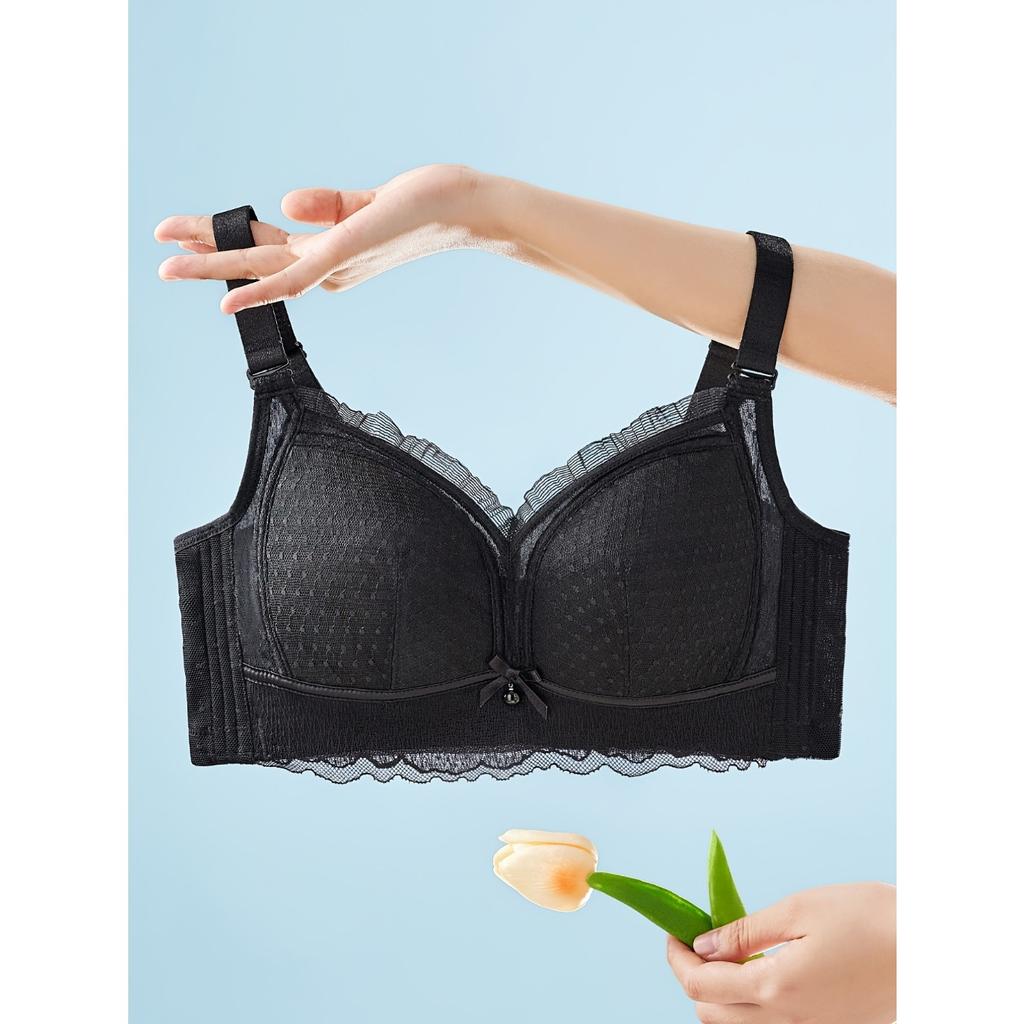 Cheap Plus Size Dot Jacquard Contrast Lace Bra, Women's Plus Slight ...