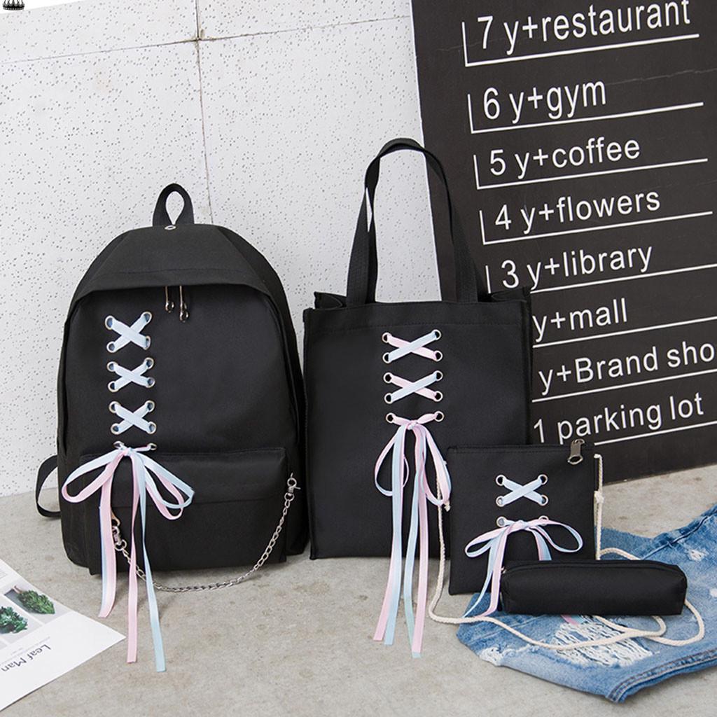 CC Women Backpack Female Student Bag Bow Canvas Bags Girl Travel ...