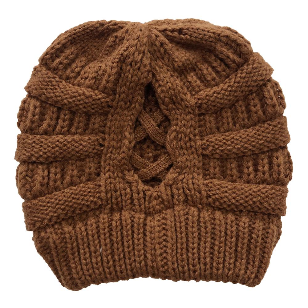 Winter Autumn Cross Knit For Women Adjustable Warm Knitted Hat Wool Cap ...