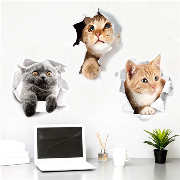 Buy Creative Hole View Cat 3D Wall Sticker Bathroom Toilet Living Room ...