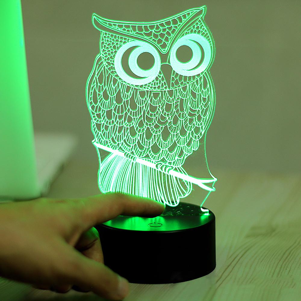 Buy Touch 3D Owl LED Night Light 7 Color Change LED Table Desk Lamp ...