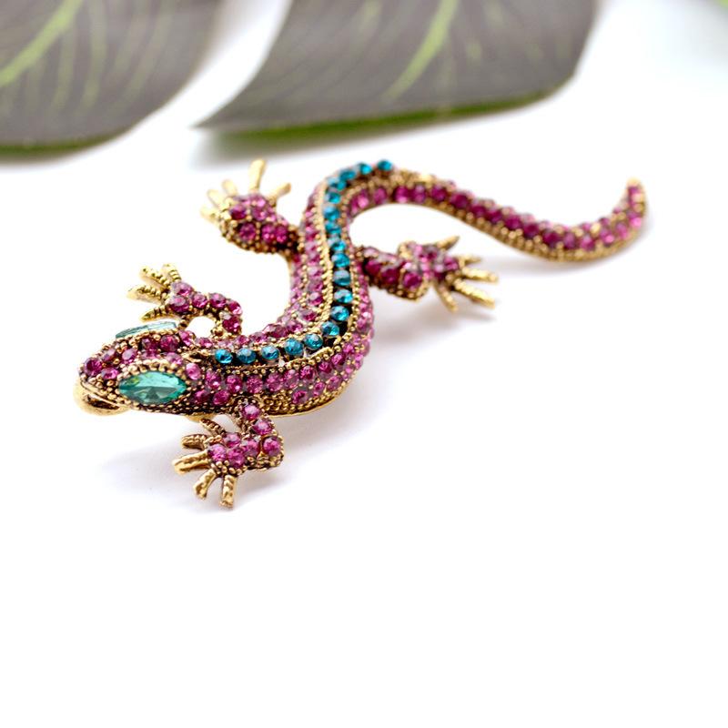 Buy Retro Women's Lizard Brooch Cute Shiny Animal Gecko Brooch Pin ...