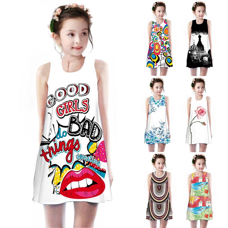 Cheap Girls Fashion Digital Printing Dresses Loose Casual Vest Tank ...