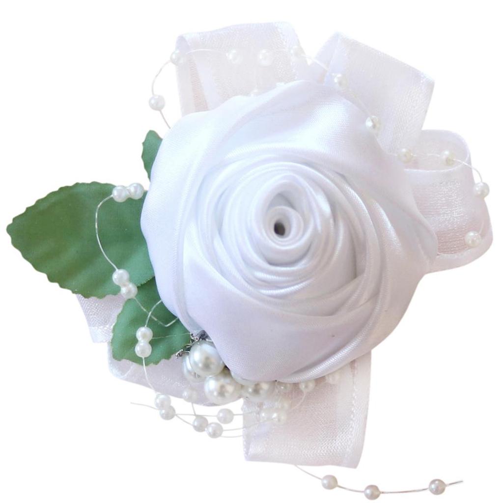 Wrist Corsage Bridal Stretchy Bracelet Wedding Prom Hand Flower White ...