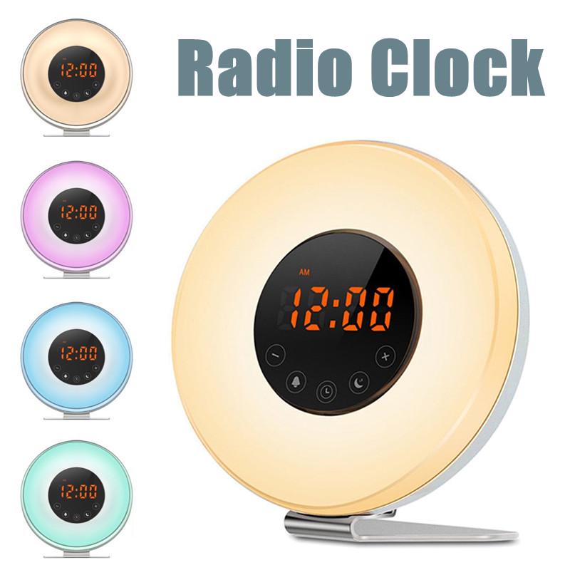 LED Natural Wake-Up Light Sunrise Simulation Alarm Clock FM Radio Night ...