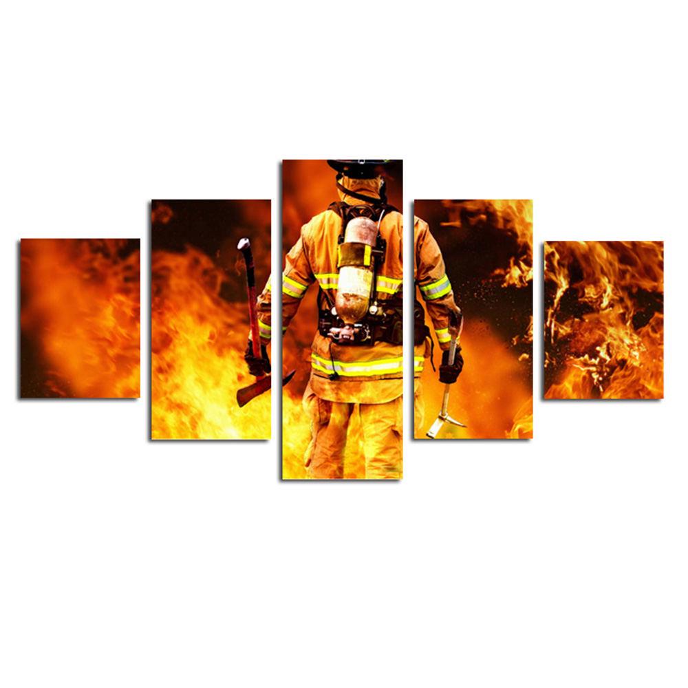Buy 5 Pieces/set Firefighters Wall Art Canvas Painting Prints And ...