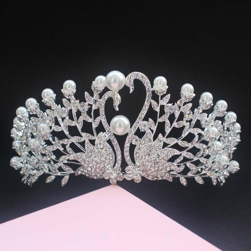 Buy Crystal Swan Tiara Design Pearl Crown Wedding Party Hair Trim ...