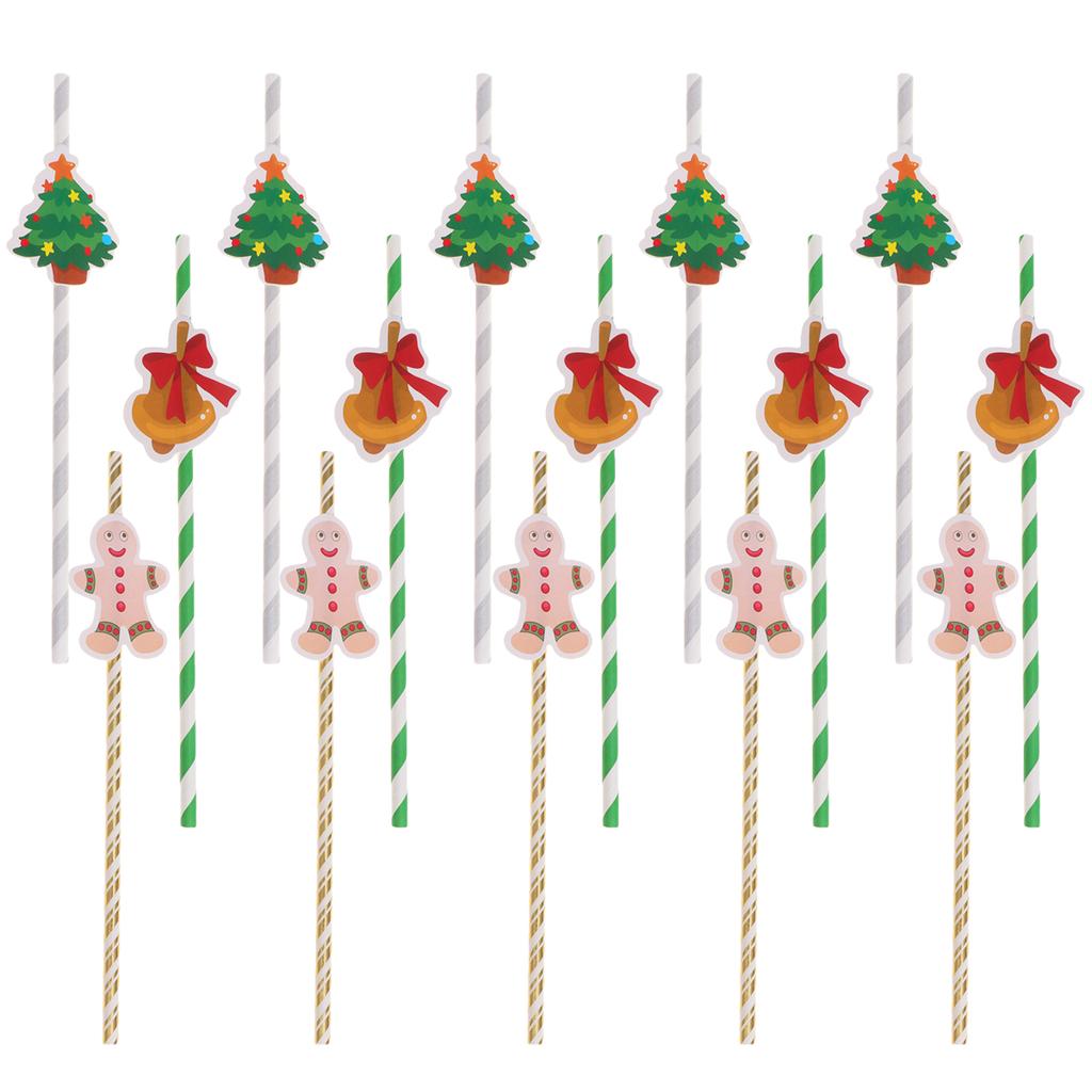 Buy 30pcs Christmas Straws Decor Christmas Party Straws Cartoon Paper ...