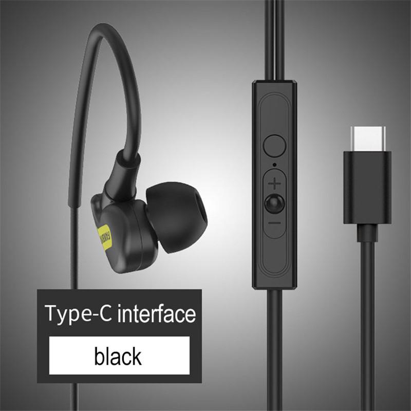 USB Type C Earphone Stereo Hi-Fi Ear Hook Sports Headphone Type-C ...