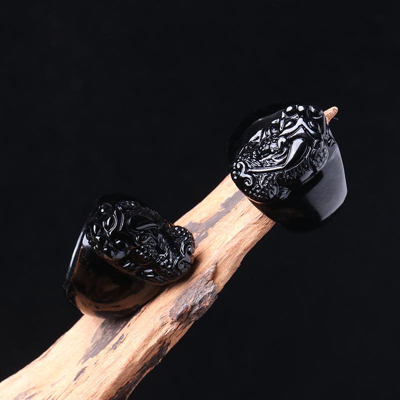 Buy Natural Obsidian Ring Lucky PI XIU Men's Ring Obsidian Jewelry at ...