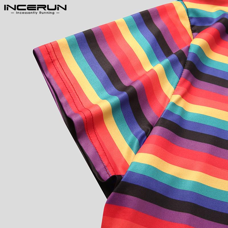 Comprar INCERUN S-5XL Summer Thin Men Short Sleeve Striped Bodycon ...