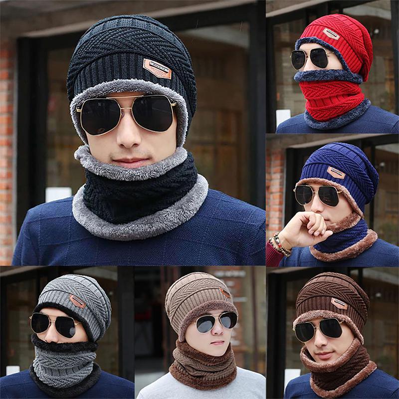 Buy Winter Knitted Scarf / Hat for Men and Women Windproof Fleece Lined ...