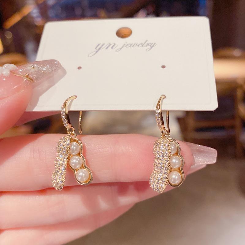 Satın alın Korean Design Sense Micro Inlaid Zircon Pearl Opening Peanut ...