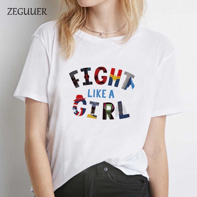 Fight Like Girl Printing T Shirt Harajuku Women's O-collar Short Sleeve ...
