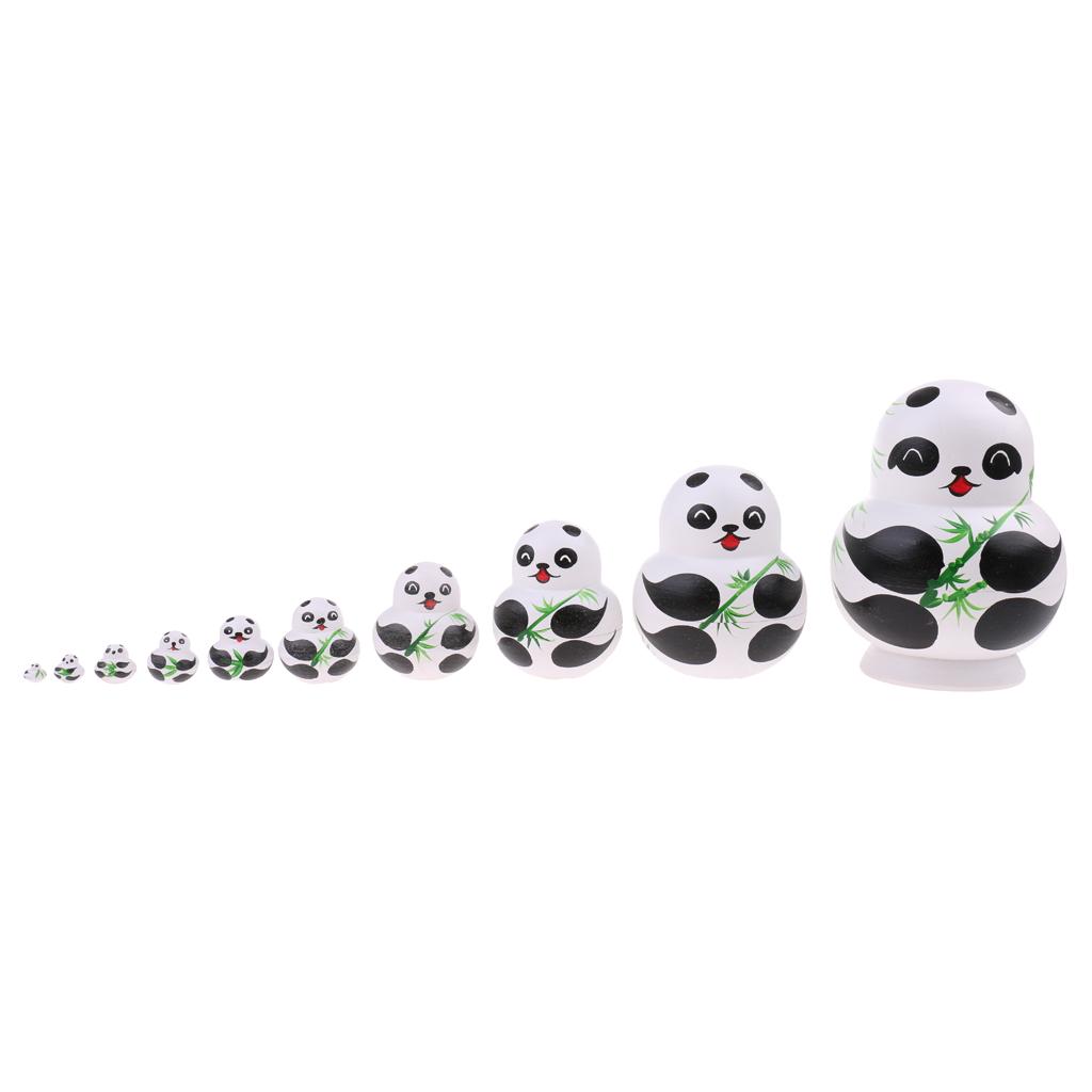 Buy 10pcs Panda Printed Wood Babushka Russian Nesting Doll Matryoshka ...