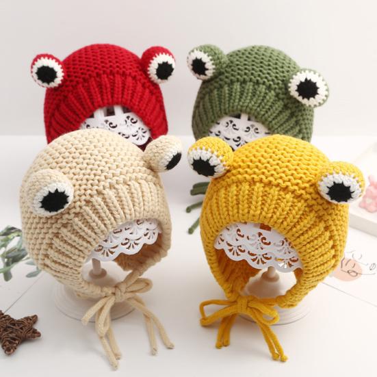 Buy Baby Hat Solid Color Frog Eyes Autumn Winter Warm Knitting Beanie ...