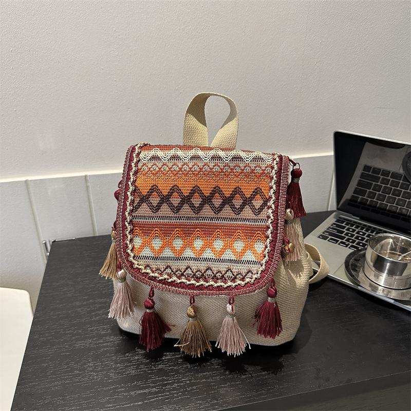 Cheap Canvas Backpack Small Backpack Retro Tassel Ethnic Style Backpack ...