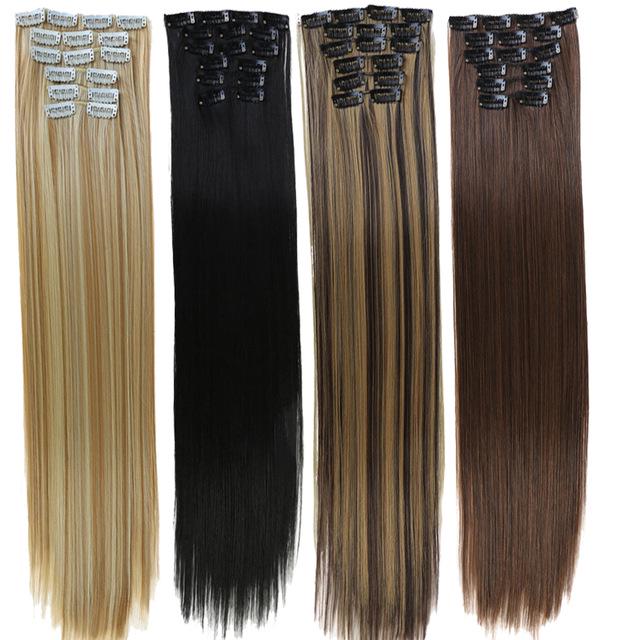 Buy Hair Extensions Synthetic Straight Hair Clips For Women Pure Color ...