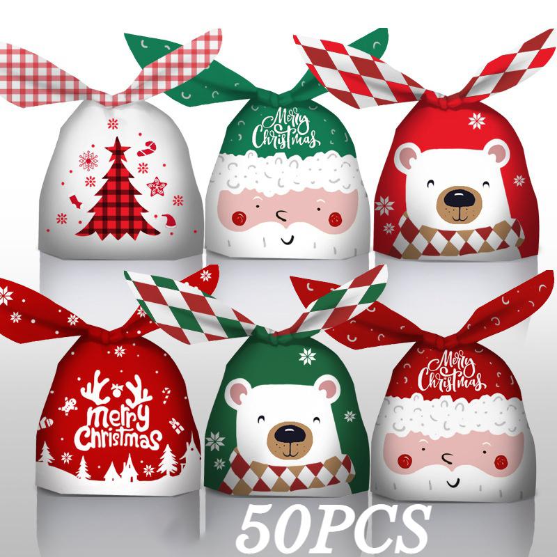 Buy 50pcs Santa Gift Bag Candy Bag Snowflake Crisp Bag Drawstring Merry ...