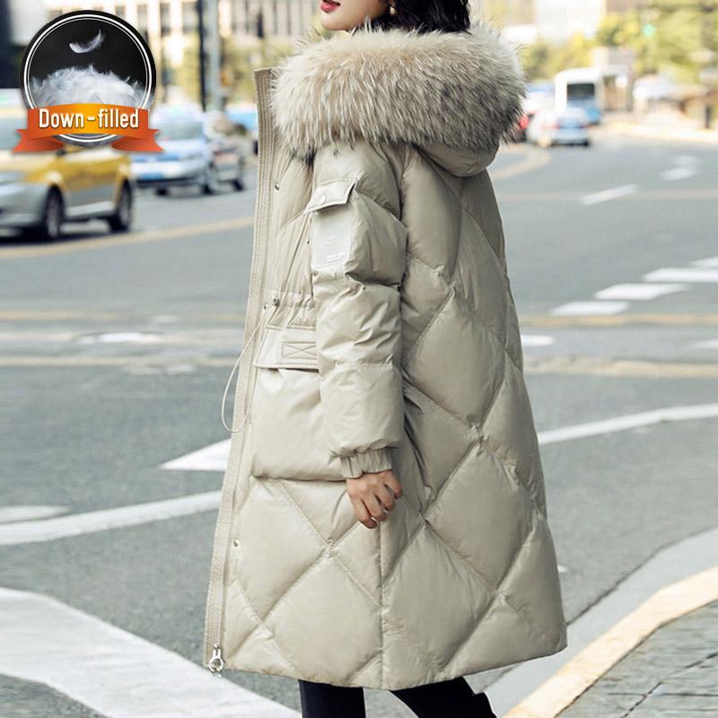 Buy Women Winter Down Jacket With Zipper Fur Collar Hooded Parka Coat Warm Long Female Coat at ...