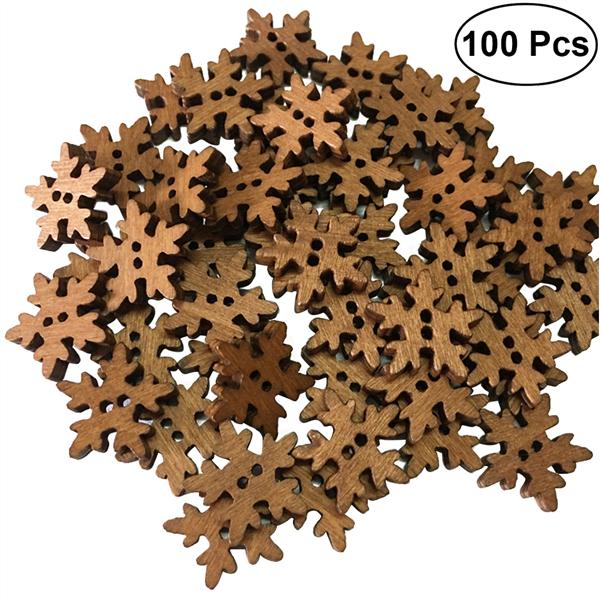 100pcs Christmas Snowflake Shape Design DIY Wooden Buttons for ...