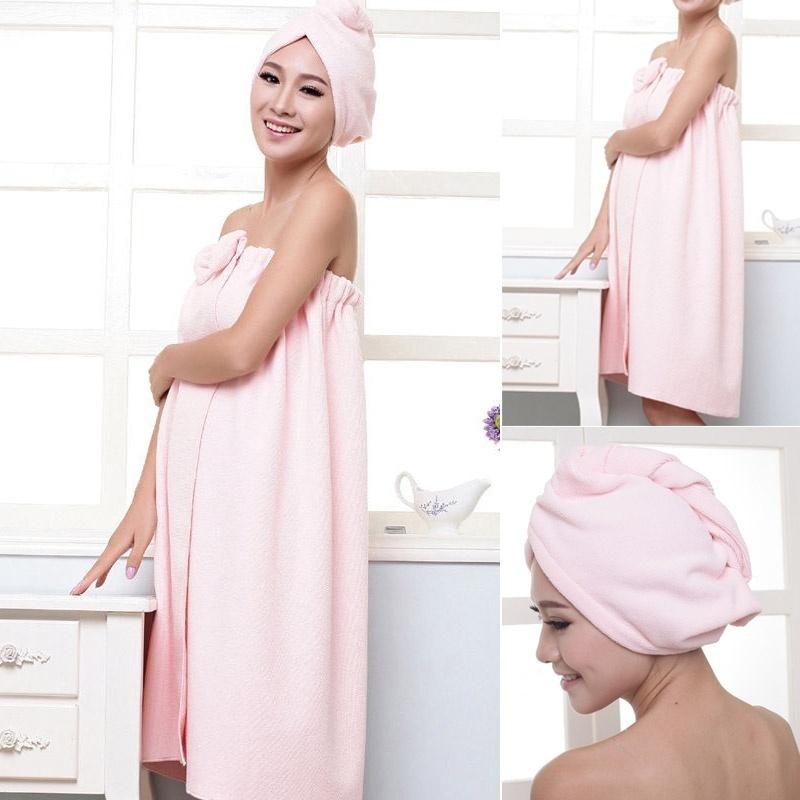 Buy Womens Towel Wrap Hair Turban Set Wearable Spa Shower Bath Wrap ...