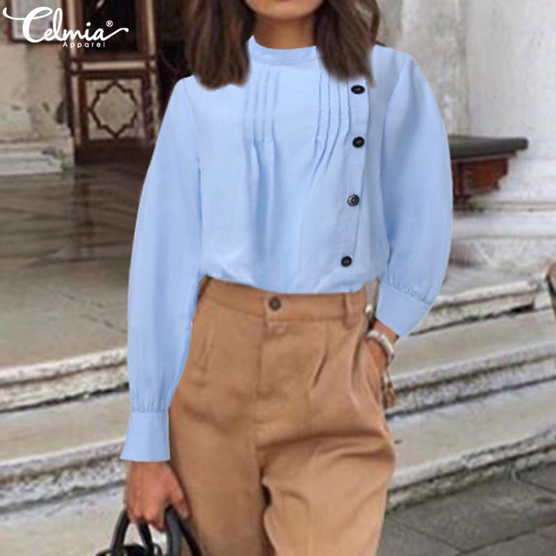 Buy Celmia Ladies Fashion Side Button Blouse Long Sleeve Shirts 2020 ...
