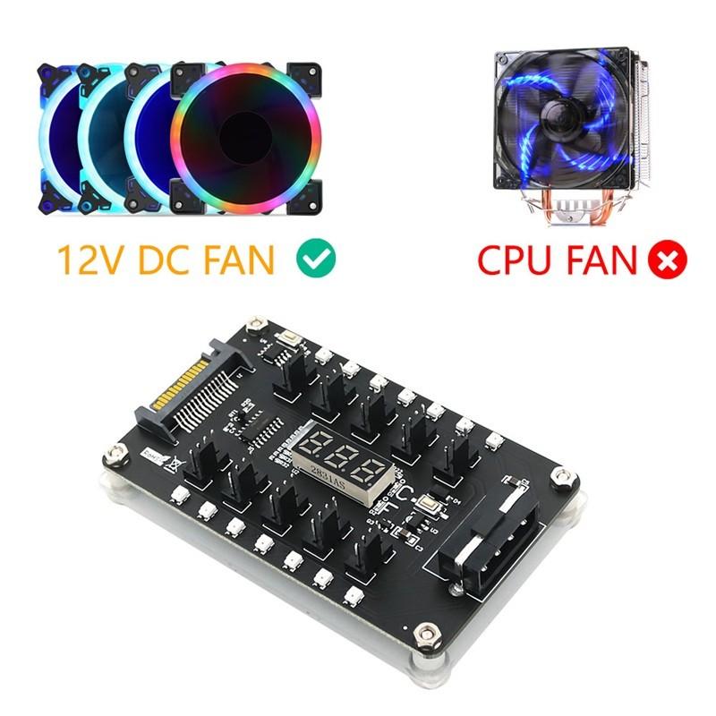 Buy DC 12v 3/4Pin Fan PWM Dual Interface Power Input To 10-Port Fan Hub ...