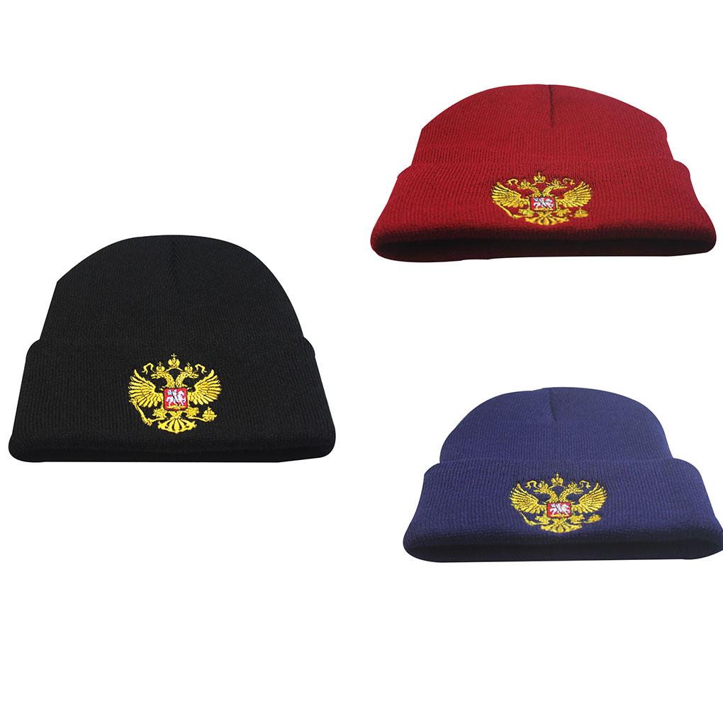 Buy Unisex Russian Emblem Embroidered Knitted Hats Turn Up Skull Caps ...
